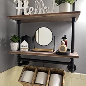 ROGMARS Industrial Pipe Shelf Floating Shelves Bathroom,Industrial Pipe Shelving Farmhouse Bathroom Shelves with Towel Bar Towel Rack Over Toilet Industrial Shelf Rustic Wall Wood Shelves 19.7 Inch