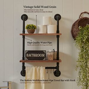 ROGMARS Industrial Pipe Shelf Floating Shelves Bathroom,Industrial Pipe Shelving Farmhouse Bathroom Shelves with Towel Bar Towel Rack Over Toilet Industrial Shelf Rustic Wall Wood Shelves 19.7 Inch