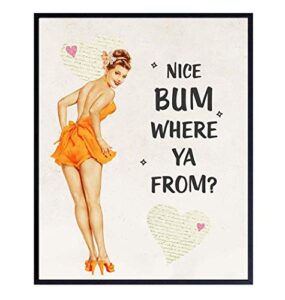 cute retro bathroom wall decor pinup print – funny 1950s vintage 8×10 wall art poster for bath, powder room – great unique humorous gift for women – unframed picture decoration – peach