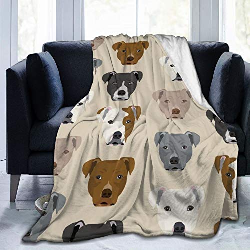 D-WOLVES Funny Fleece Throw Blanket,Pitbull Heads Fall Flannel Fuzzy Bed Blanket Breathable Cozy Plush Christmas Decor for Home Office School,50x60 in