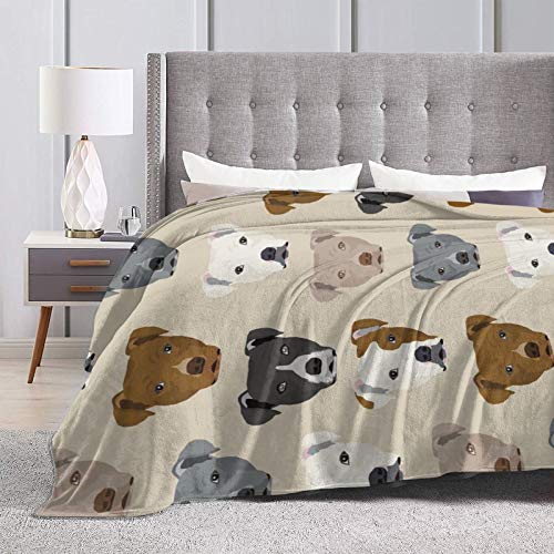 D-WOLVES Funny Fleece Throw Blanket,Pitbull Heads Fall Flannel Fuzzy Bed Blanket Breathable Cozy Plush Christmas Decor for Home Office School,50x60 in