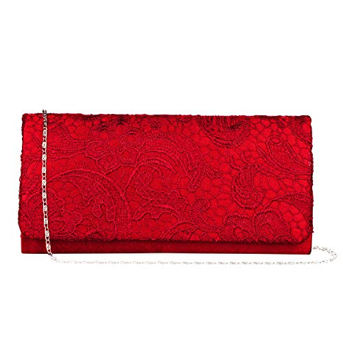 BAGLAMOR Clutch Purses for Women Wedding Red Lace Floral Handbag Evening Bag