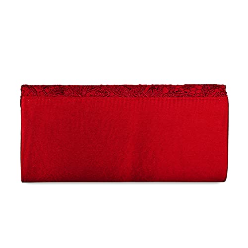 BAGLAMOR Clutch Purses for Women Wedding Red Lace Floral Handbag Evening Bag