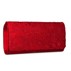 BAGLAMOR Clutch Purses for Women Wedding Red Lace Floral Handbag Evening Bag