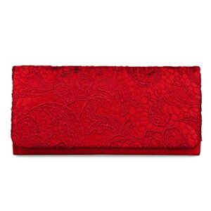 BAGLAMOR Clutch Purses for Women Wedding Red Lace Floral Handbag Evening Bag