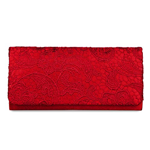 BAGLAMOR Clutch Purses for Women Wedding Red Lace Floral Handbag Evening Bag