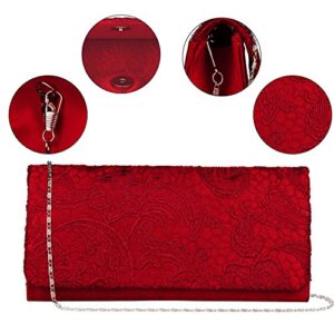 BAGLAMOR Clutch Purses for Women Wedding Red Lace Floral Handbag Evening Bag