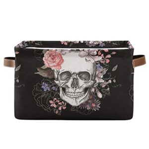 wellday 1pcs storage basket black rose skull large foldable storage bin cube collapsible organizer