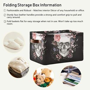 WELLDAY 1PCS Storage Basket Black Rose Skull Large Foldable Storage Bin Cube Collapsible Organizer