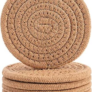 ABenkle 6 Pcs Coasters for Drinks,Super Absorbent Drink Coasters, Stylish Handmade Round Woven Coasters for Coffee Table Tabletop Protection Housewarming Gift Home Decor - 4.3 Inches, Brown