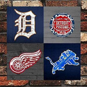 detroit sports fan recycled vintage michigan vintage retro metal wall decor art shop man cave bar garage 12″x12″ sign