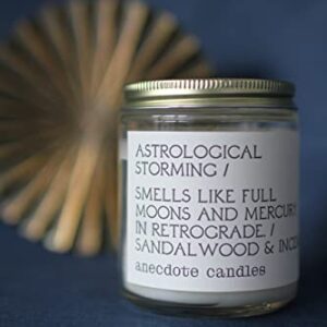 Anecdote Candles – Astrological Storming Glass Jar Candle – Sandalwood and Incense – Coconut Soy Wax – Non Toxic Scented Candle – Made in USA – 7.8 oz