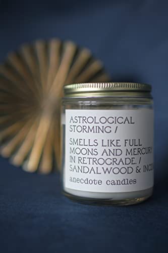 Anecdote Candles – Astrological Storming Glass Jar Candle – Sandalwood and Incense – Coconut Soy Wax – Non Toxic Scented Candle – Made in USA – 7.8 oz