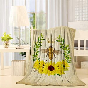 bee throw blanket 50″ x 60″, lightweight super soft bed blanket for bedroom living rooms, cozy fleece comfy microfiber throw blankets for couch sofa, hexagonal pattern honeycomb beehive sunflower