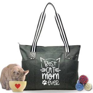 brooke & jess designs cat mom tote bag – cat lover gifts for women – perfect crazy cat themed items – present for christmas, birthday, mother’s day – fun things to gift for cats owners