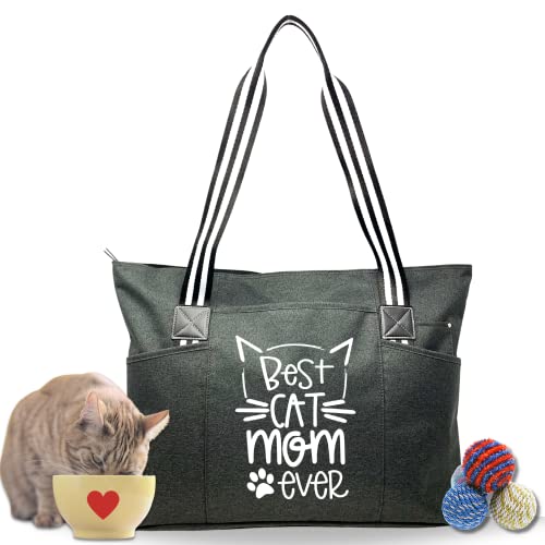 Brooke & Jess Designs Cat Mom Tote Bag - Cat Lover Gifts for Women - Perfect Crazy Cat Themed Items - Present for Christmas, Birthday, Mother's Day - Fun Things to Gift for Cats Owners