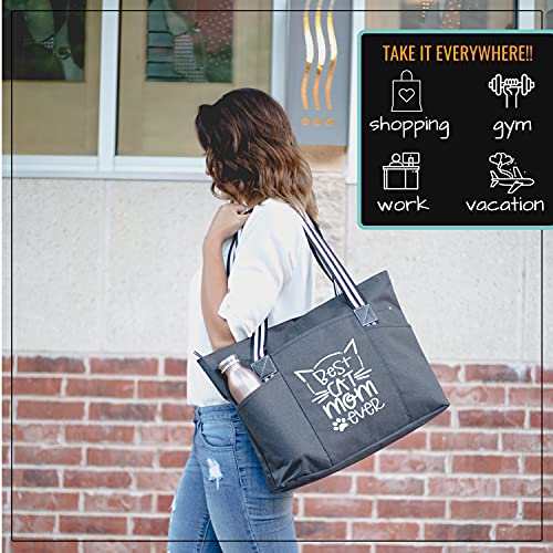 Brooke & Jess Designs Cat Mom Tote Bag - Cat Lover Gifts for Women - Perfect Crazy Cat Themed Items - Present for Christmas, Birthday, Mother's Day - Fun Things to Gift for Cats Owners