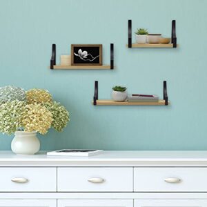 MELANNCO Floating Wall, Wood and Curve Metal Shelves, for Bedroom, Living Room, Kitchen, Nursery, Set of 3, Natural