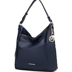 MKF Hobo Bag for Women – PU Leather Shoulder Purse Pocketbook Fashion – Top Handle Multi Pocket Handbag Elise Navy Blue