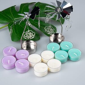 Tea Lights Candles Holders - Scented Tea Lights Candles Silver DIY Spinning Tealight Candle Holder &12pcs Scented Tealight Candles Decorative Christmas Wedding Candles Sets for Home Decor