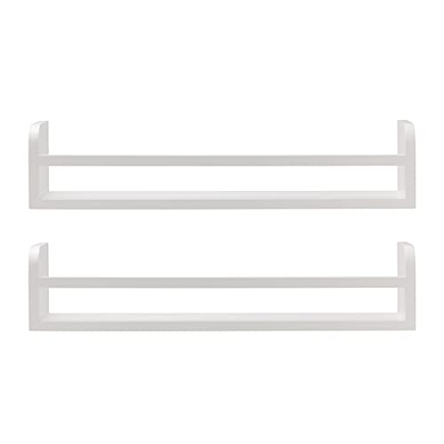 MELANNCO Floating Arc Wall Shelves with Rail for Nursery, Bedroom, Living Room, Kitchen, Set of 2, White