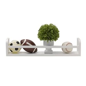 MELANNCO Floating Arc Wall Shelves with Rail for Nursery, Bedroom, Living Room, Kitchen, Set of 2, White