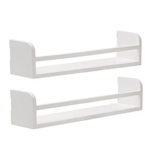 MELANNCO Floating Arc Wall Shelves with Rail for Nursery, Bedroom, Living Room, Kitchen, Set of 2, White