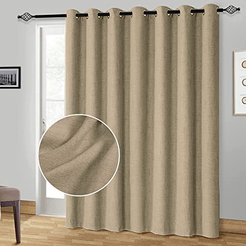 100% Blackout Sliding Door Curtains Patio Door Curtains Linen Textured Extra Wide Curtains 84 Inch Length Grommet Curtain Drapes for Living Room Curtain Panels(W100 x L84 1 Panel, Natural)