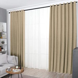 100% Blackout Sliding Door Curtains Patio Door Curtains Linen Textured Extra Wide Curtains 84 Inch Length Grommet Curtain Drapes for Living Room Curtain Panels(W100 x L84 1 Panel, Natural)