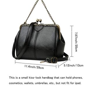 Segater Women Small Retro Kiss Lock Handbag and Purses PU Leather Hollow Tote Shoulder Bag Satchels with Chain Burgundy