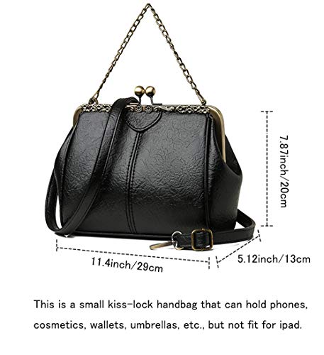 Segater Women Small Retro Kiss Lock Handbag and Purses PU Leather Hollow Tote Shoulder Bag Satchels with Chain Burgundy