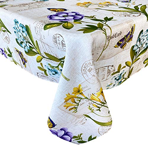 Newbridge Easter Botanical Blossoms Fabric Tablecloth - Vivid Spring Floral and Butterfly Print Easy Care, Wrinkle and Stain Resistant Tablecloth, 52" x 52" Square