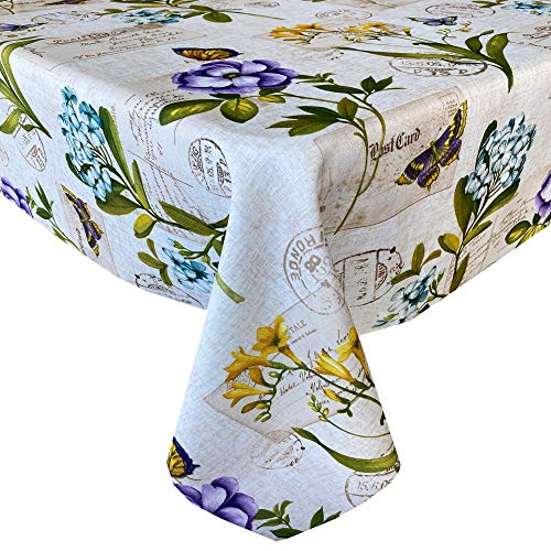 Newbridge Easter Botanical Blossoms Fabric Tablecloth - Vivid Spring Floral and Butterfly Print Easy Care, Wrinkle and Stain Resistant Tablecloth, 52" x 52" Square