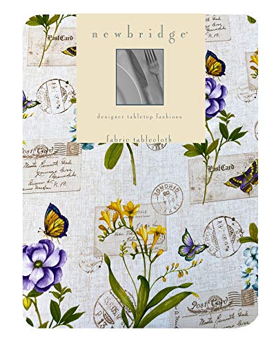 Newbridge Easter Botanical Blossoms Fabric Tablecloth - Vivid Spring Floral and Butterfly Print Easy Care, Wrinkle and Stain Resistant Tablecloth, 52" x 52" Square