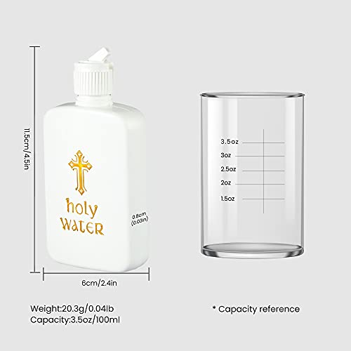 IUASZZ 10 Pieces Holy Water Bottles White with Gold Blocking Logo Religious Easter Plastic Bottle for Home Kitchen Party Decorative Accessories 3.4oz