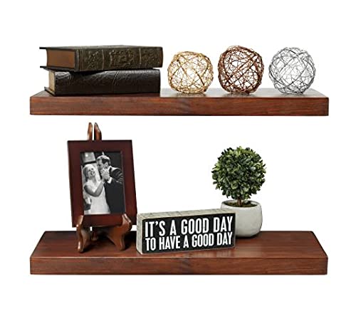 Mark One Home Goods Premium Floating Wood Shelf - Floating Wall Shelves, Hardware and Fasteners Included (2-Tier, 6 Inch Walnut)