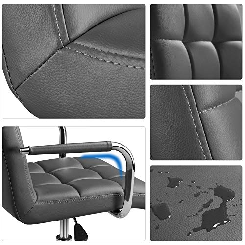 Yaheetech Mid Back Desk Chair, PU Leather Office Task Chair with Armrests/Large Seat, Adjustable Chair with Wheels, Grey