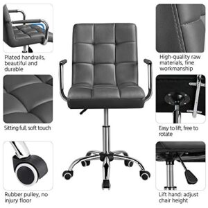 Yaheetech Mid Back Desk Chair, PU Leather Office Task Chair with Armrests/Large Seat, Adjustable Chair with Wheels, Grey