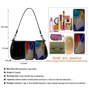 Scioltoo Shoulder Bag for Women Casual Cute Croc PU Leather Crossbody Purses Mini Clutch Handbags Croc Tote with Long Strap and Top zipper Closure Black