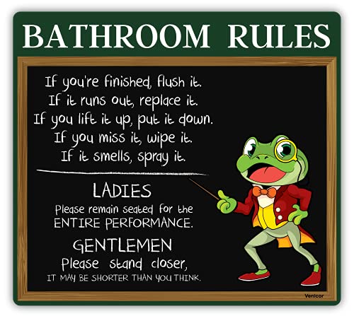 Venicor Frog Bathroom Decor Sign - 12 x 13 Inches - Aluminum - Cute Frog Gifts for Frog Lovers Women - Frog Tank Room Decorations Accessories Stuff