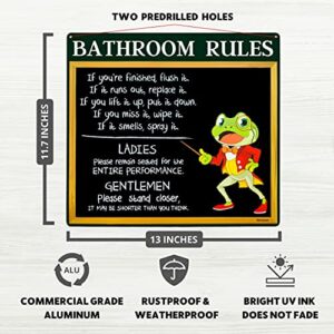 Venicor Frog Bathroom Decor Sign - 12 x 13 Inches - Aluminum - Cute Frog Gifts for Frog Lovers Women - Frog Tank Room Decorations Accessories Stuff