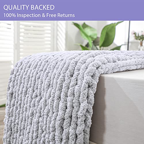 Chunky Knit Blanket Throw 51x63, Soft Chenille Chunky Knitted Throw Blanket, Big Knit Blankets Chunky, Thick Cable Knit Throw, Large Rope Knot Throw Blankets for Couch Bed Sofa(Light Grey)