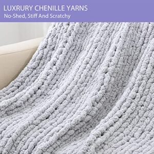 Chunky Knit Blanket Throw 51x63, Soft Chenille Chunky Knitted Throw Blanket, Big Knit Blankets Chunky, Thick Cable Knit Throw, Large Rope Knot Throw Blankets for Couch Bed Sofa(Light Grey)