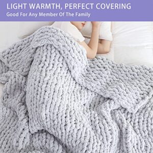 Chunky Knit Blanket Throw 51x63, Soft Chenille Chunky Knitted Throw Blanket, Big Knit Blankets Chunky, Thick Cable Knit Throw, Large Rope Knot Throw Blankets for Couch Bed Sofa(Light Grey)