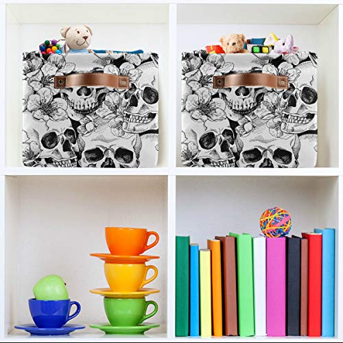 WELLDAY 2PCS Storage Basket White Skull Large Foldable Storage Bin Cube Collapsible Organizer