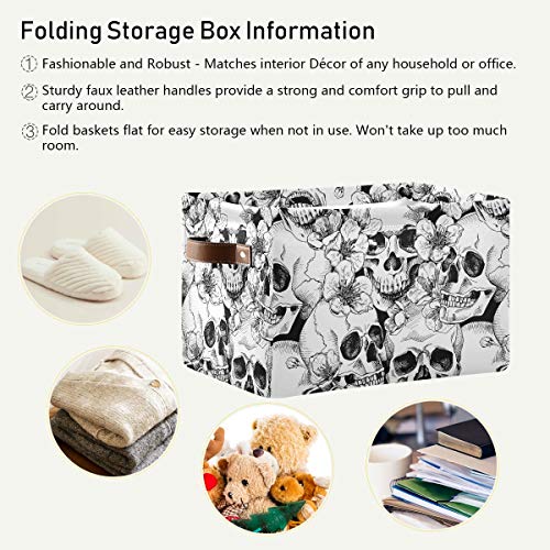 WELLDAY 2PCS Storage Basket White Skull Large Foldable Storage Bin Cube Collapsible Organizer