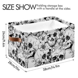 WELLDAY 2PCS Storage Basket White Skull Large Foldable Storage Bin Cube Collapsible Organizer