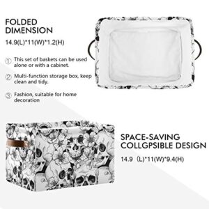 WELLDAY 2PCS Storage Basket White Skull Large Foldable Storage Bin Cube Collapsible Organizer