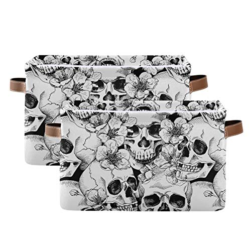 WELLDAY 2PCS Storage Basket White Skull Large Foldable Storage Bin Cube Collapsible Organizer