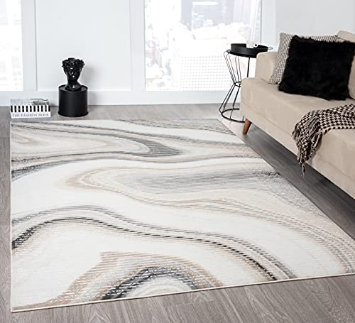 VCNY Home Charisma | Myron Collection | Abstract Marble Soft Low Pile Indoor Area Rug, 8' x 10', Cream